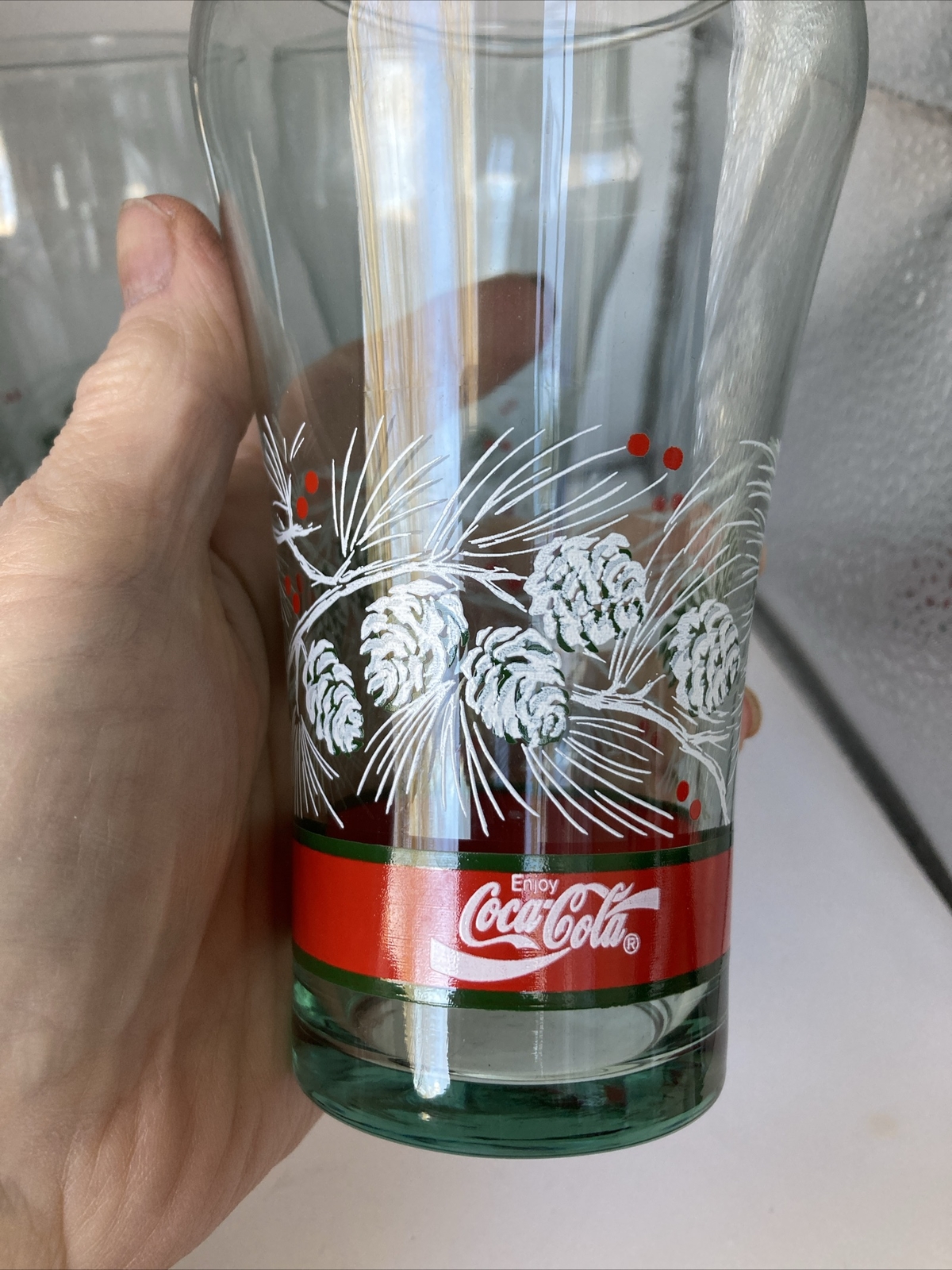 4 Libbey COCA COLA Christmas Pinecone Drinking Glasses Soda Holiday ...