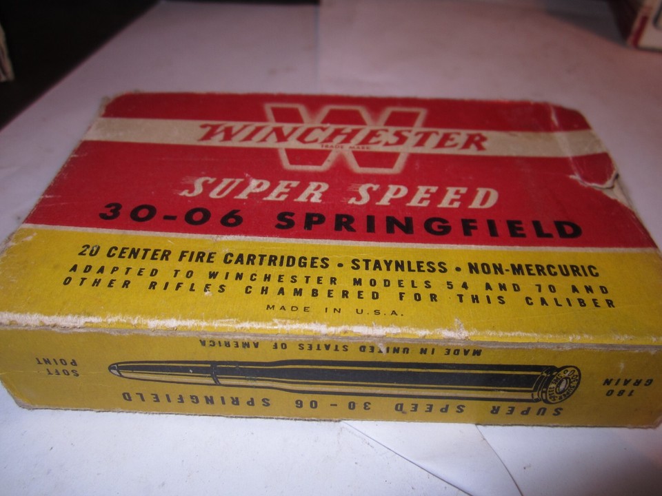 Vintage Winchester Super Speed Ammo Cardboard Box 30 06 springfield w ...