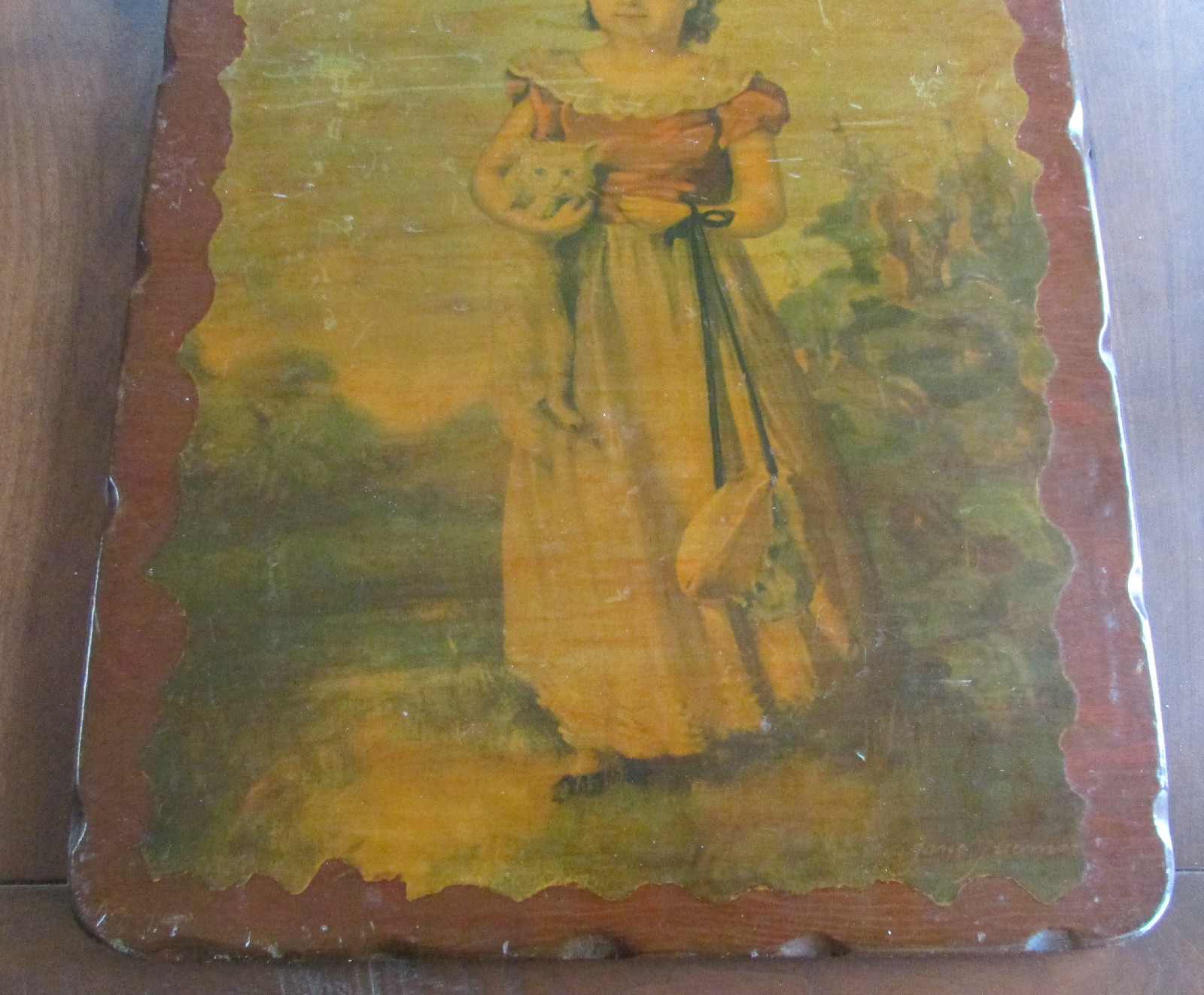 Vintage Jane Freeman "Chums" Girl and Kitten Print Wooden Wall Art ...