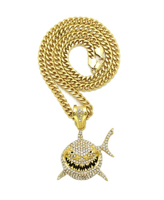 TEKASHI 69 6IX9INE SHARK PENDANT CUBAN LINK CHAIN NECKLACE GOLD HIP HOP ...