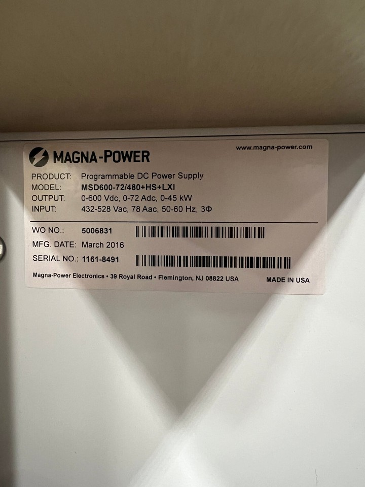 Magna-Power MSD600-72/480+HS+LXI Programmable DC Power Supply 0-600Vdc ...
