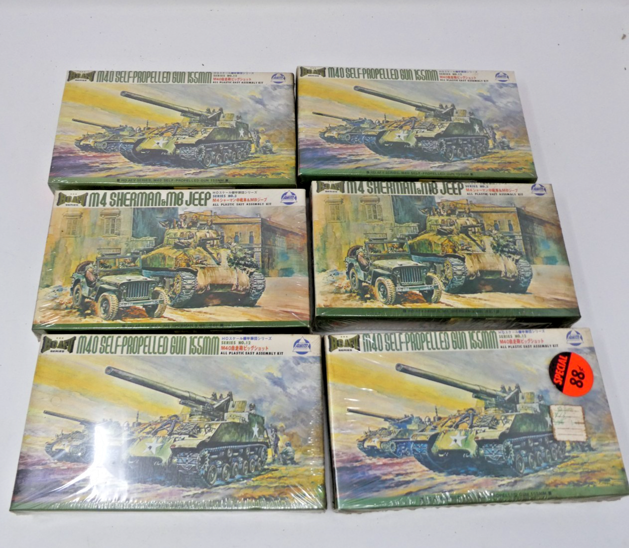 LOT OF 6 AHM 1/87 WW2 SHERMAN TANK JEEP & SELF PROPELLED GUN SEALED ...