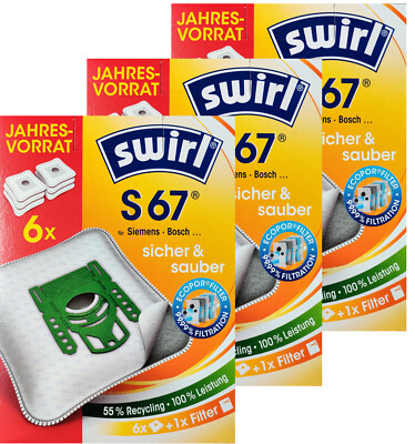 3x Swirl S 67 EcoPor 6er Pack Staubsaugerbeutel S67 Vorratspack = 12 ...