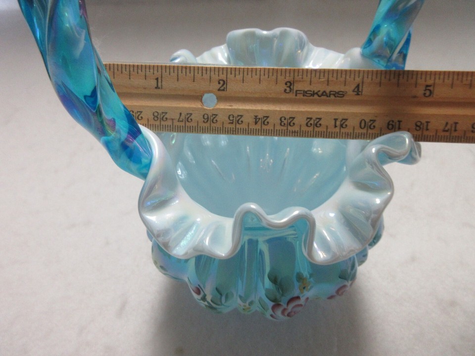 Fenton Celeste Blue English Rose Melon Basket QVC Exclusive Signed Bill ...