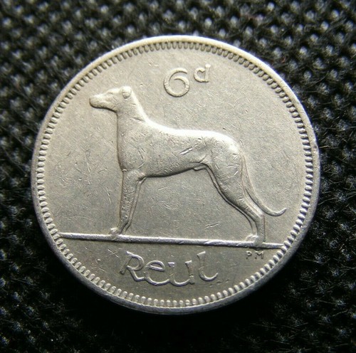 1966 Ireland Sixpence Old Irish 6d Coin Greyhound Dog Celtic Harp ...