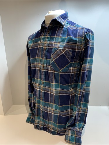 Mens Australian Cotton Blue Plaid Flannel Long Sleeved Shirt Size Small ...