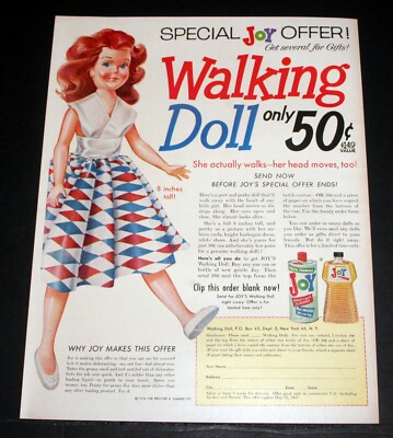 1956 OLD MAGAZINE PRINT AD, PROCTOR & GAMBLE, JOY SOAP, A WALKING DOLL ...
