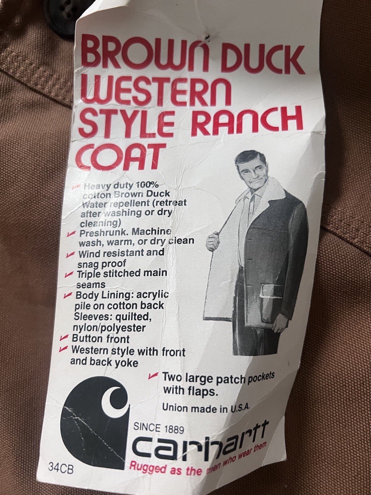 NOS NWT Vintage CARHARTT Western Ranch Coat Hunting Canvas Duck Sherpa ...