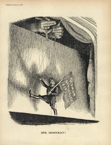 1949 Cold War British Cartoon EASTERN GERMANY "Heil Democracy" PUPPET ...