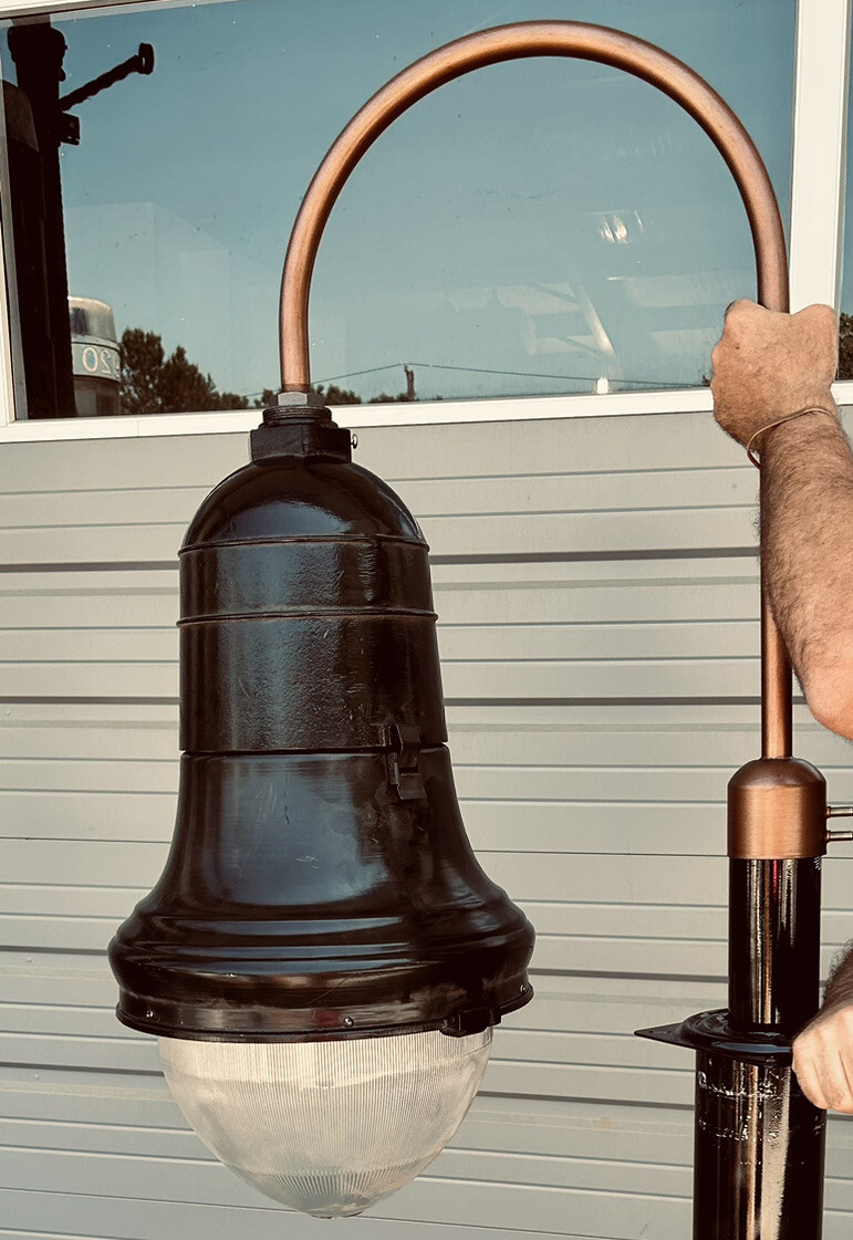 Vintage NYC Street Light Pole Lamp Light Tear Drop LED And Copper Pole ...