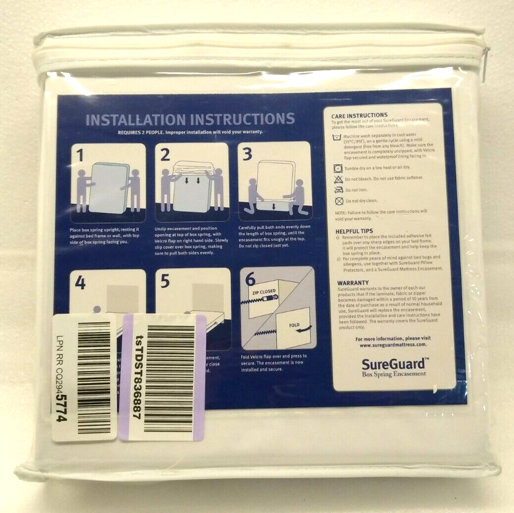 Twin Size SureGuard Box Spring Encasement - 100 Waterproof Bed Bug ...