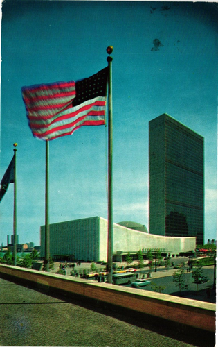 1960 United Nations Buildings With American Flag Flying New York Vtg ...