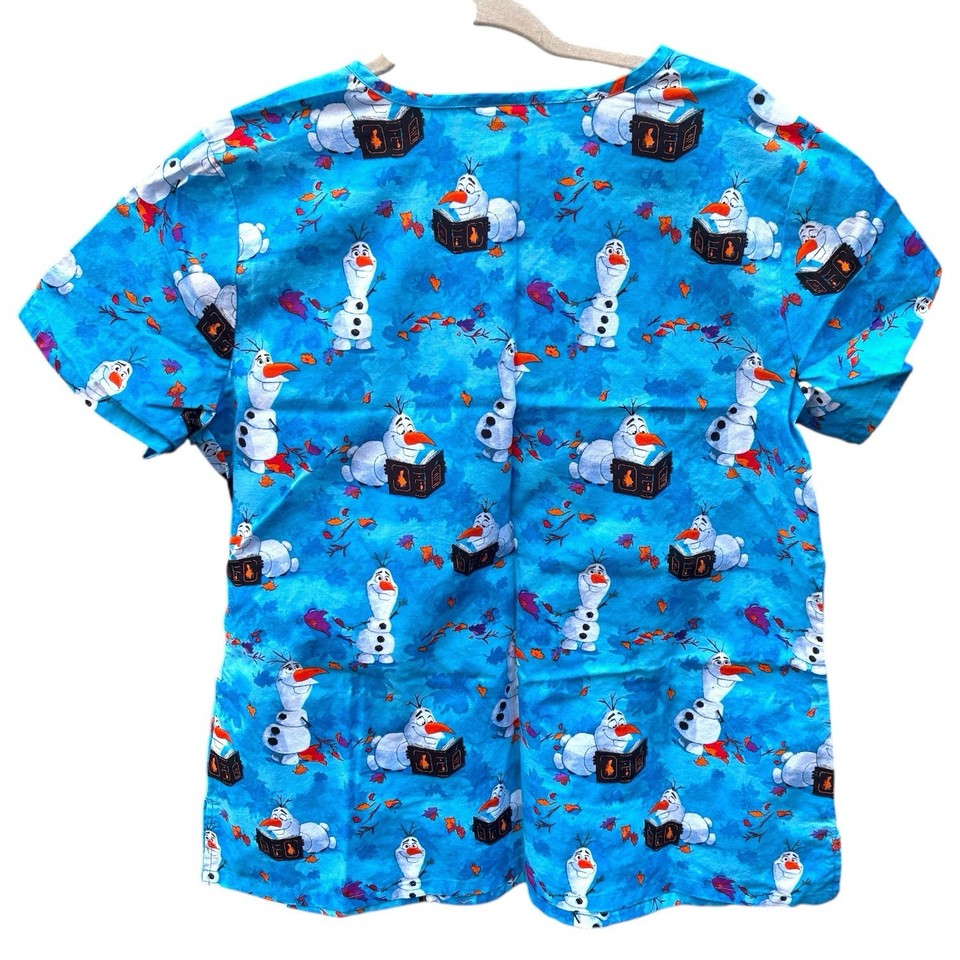 Disney Frozen II Olaf Scrub Top Women’s L Blue Winter Holiday Nurse ...