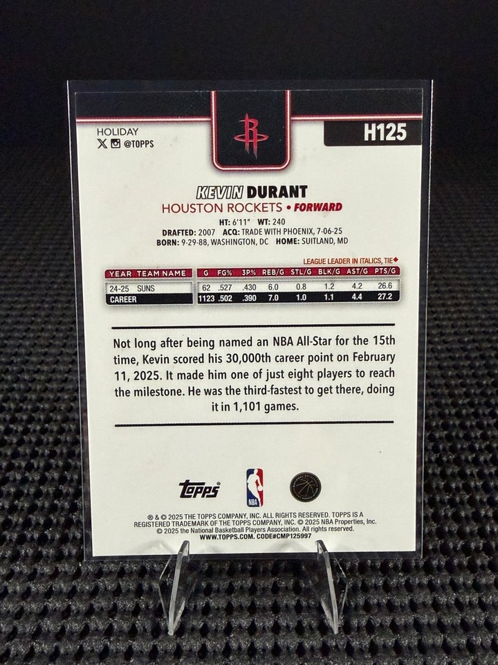 2025-26 Topps Holiday Silver Glitter Kevin Durant #H125 Houston Rockets ...