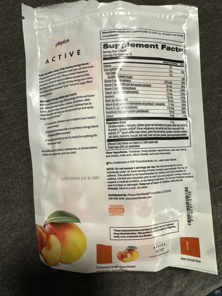 Plexus ACTIVE Clean Energy Focus Peach Mango Sealed Bag 10 Packets Exp 2/26 | eBay