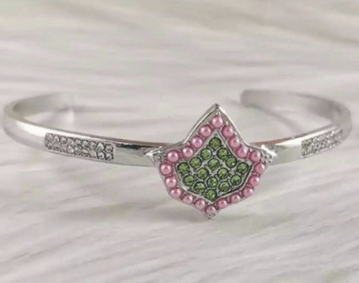 AKA, Alpha Kappa Alpha, Ivy Pink/Green Rhinestones Bracelet with ...