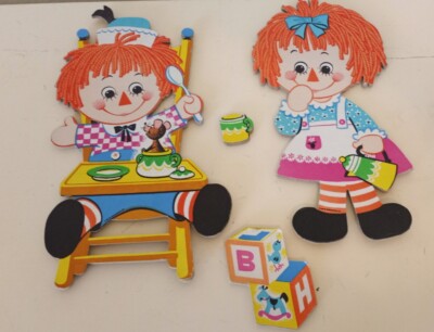 VINTAGE RAGGEDY ANN & ANDY WALLHANGING SET 1972 Bobbs Merrill Cardboard ...