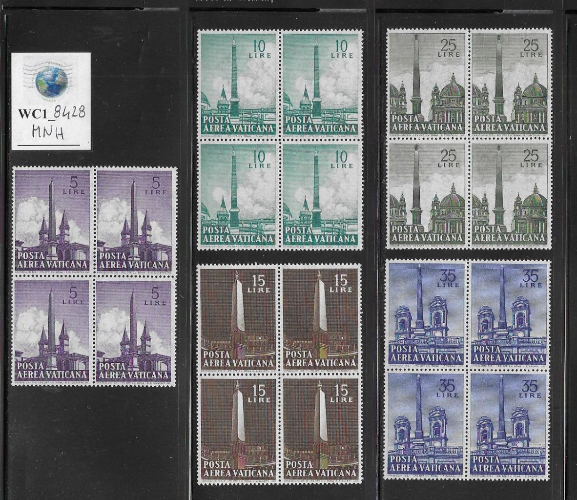 WC1_8428. VATICANO. Blocks of 1955 OBELISKS air mail set. Sc. C24-C31 ...