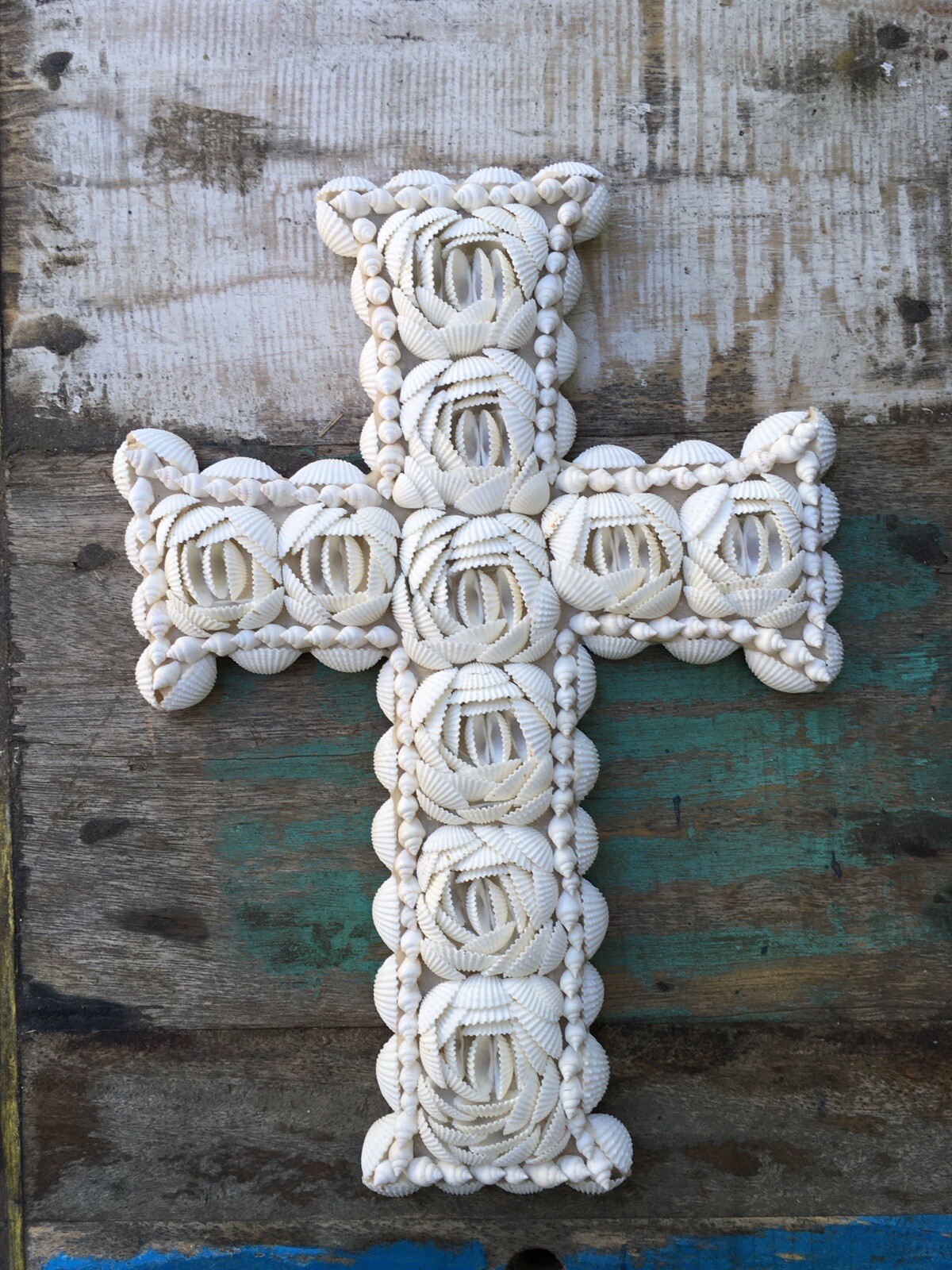 Hand Made Shell Cross- Boho Coastal Deco, Shell Flowers -31X 21cm-A | eBay