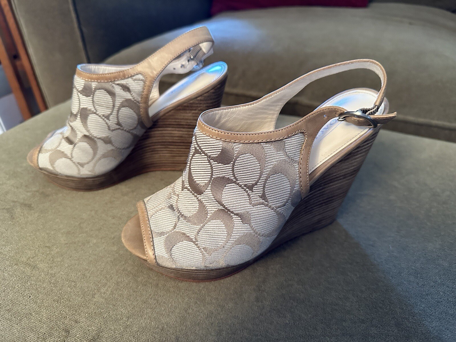 Coach Platform Beige Wedge Peep Toe A8186 Janet Signa… - Gem