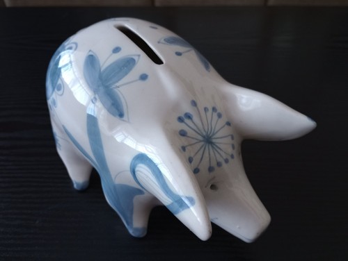 David Sharp Rye Pottery Vintage Pig Money Box Blue Hand painted 1960s ...