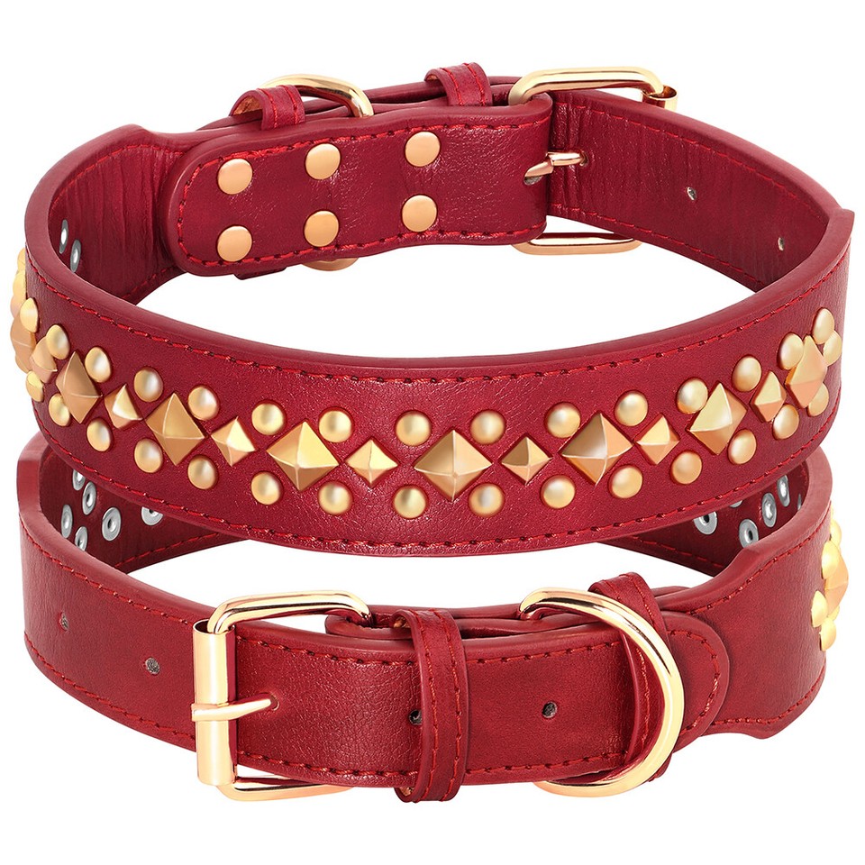 Soft Leather Studded Pet Dog Collar Cool Rivets Adjustable for Medium ...