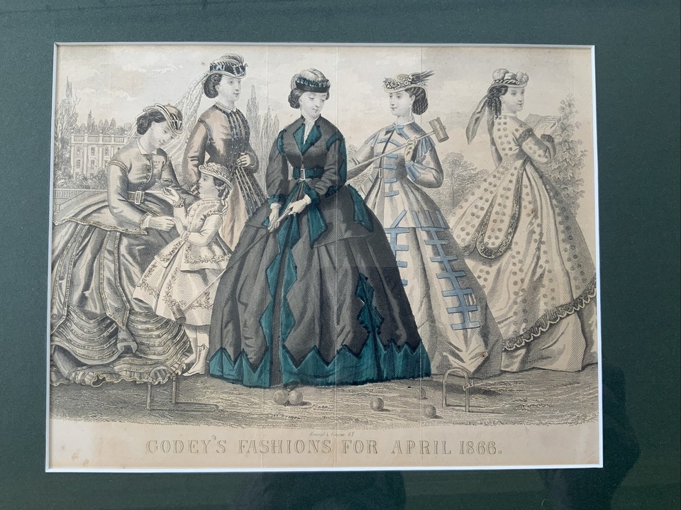 -Antique Framed Godey's Lady's Book Print, A Wedding Month, April 1866 ...