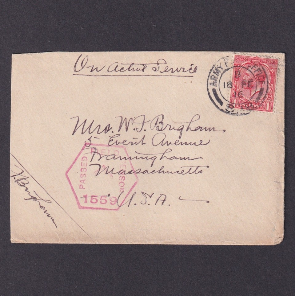 Great Britain 1916, Censored cover to Massachusetts USA, WWI | eBay