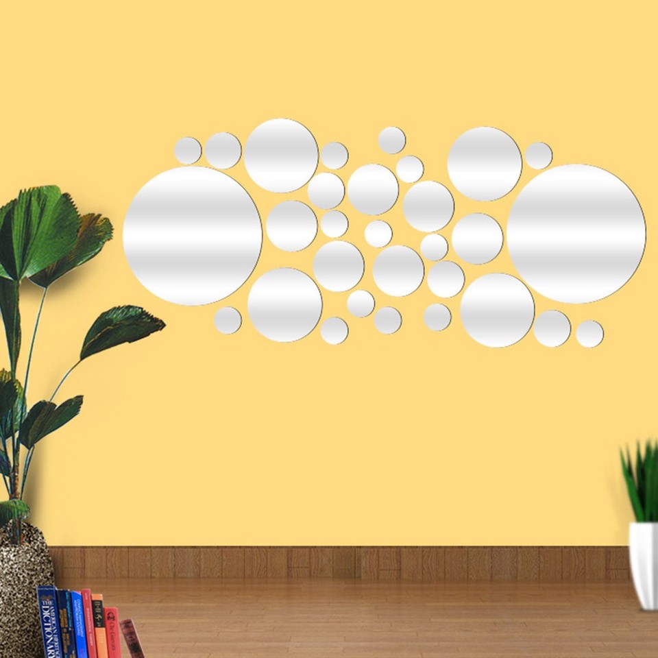 28 Pcs Mirror Wall Stickers Circle Round Mirrors Self Adhesive ...