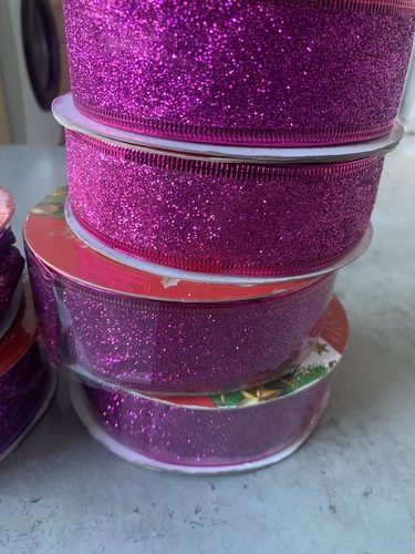 6 Glitter Ribbon Rolls Joblot Pink Purple Arts and Crafts Hamper Shop ...