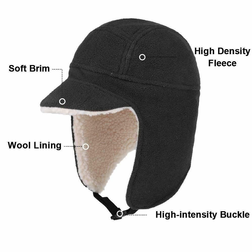 Mens Winter Warm Fleece Lined Cap Hat Beanie Ear Flaps Work Outdoor ...