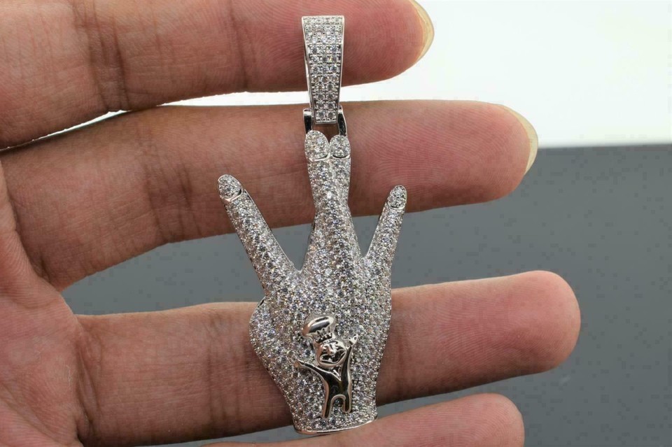 2 Carat Brilliant Round Cut White CZ Hip Hop Rockstar 935 Silver Men's ...