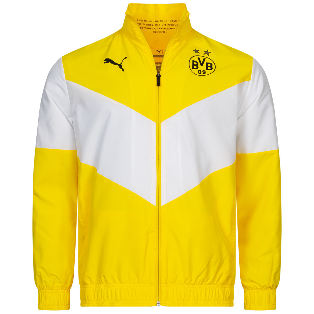 New Puma Borussia Dortmund BVB Prematch Soccer Jacket Sz M Yellow-White ...