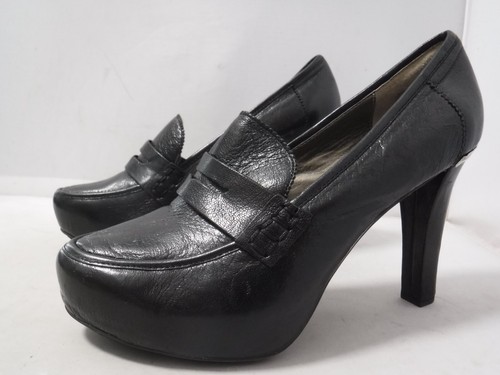 PFR Me Too London Womens Penny Loafers Platform Chunky Heels Black ...