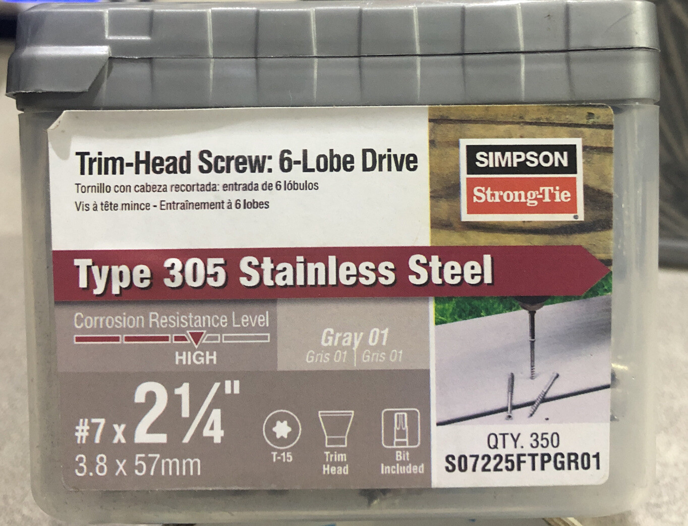 Simpson Strong-Tie S07225FTPGR01 - #7 x 2-1/4" 305SS GRAY01 Trim Head ...