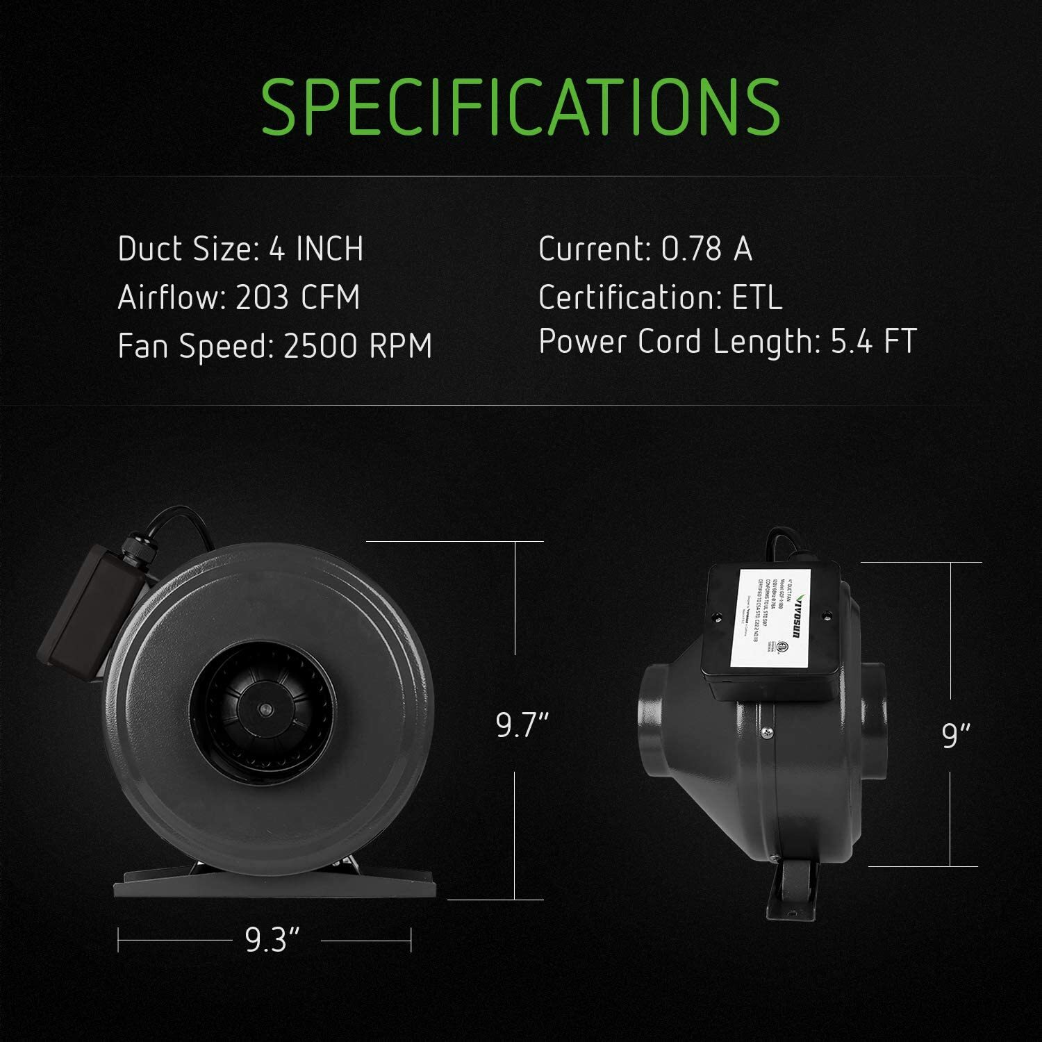 VIVOSUN Inline Exhaust Fan 4" 6" 8" Duct Ventilation HVAC Blower for ...