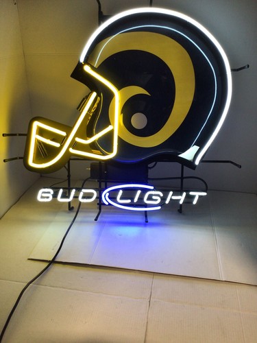 BUD LIGHT RAMS HELMET Neon Sign Man Cave Game Room LA RAMS, MAN CAVE ...