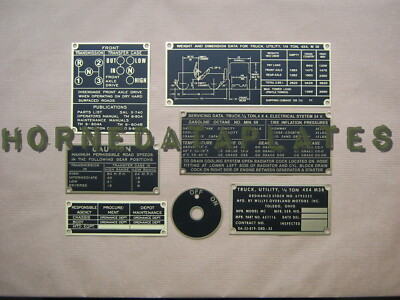 M38 JEEP BRASS DATA PLATES SET WILLYS MC G-740 M 38 M38A1 M170 1952 ...
