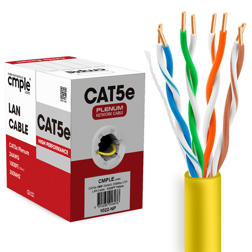 Plenum Cat 5e Ethernet Cable CMP1000ft 24AWG CCA 8 Wire LAN Network ...