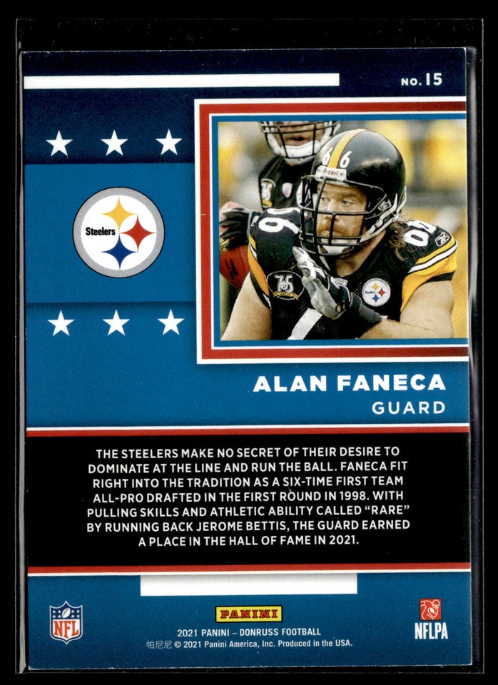 2021 Donruss Alan Faneca #I5 Inducted Pittsburgh Steelers | eBay