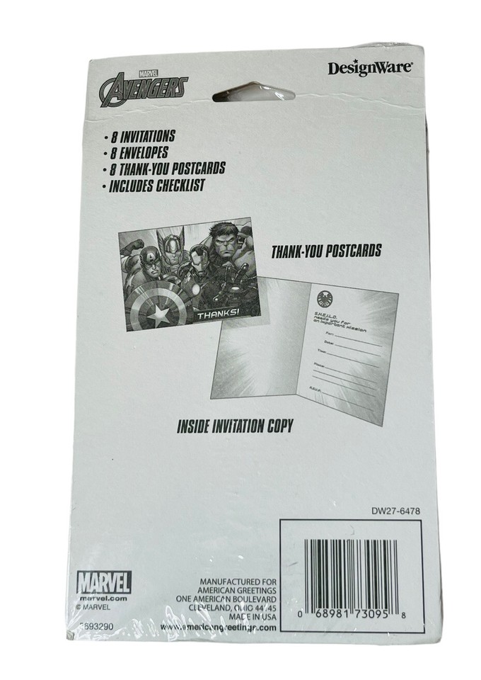 NEW MARVEL AVENGERS 8 BIRTHDAY PARTY INVITATIONS THANK YOU POSTCARDS ...
