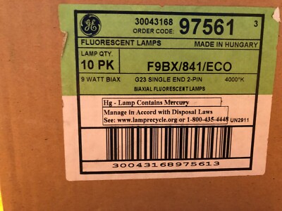 New In Box. 10pack F9BX/841/ECO G23 2pin Base 9 watt GE. 4000K Bright ...