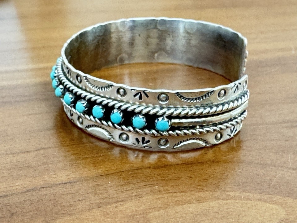 Jason & Pearl Ukestine Zuni Sterling Silver Turquoise Cuff Bracelet ...