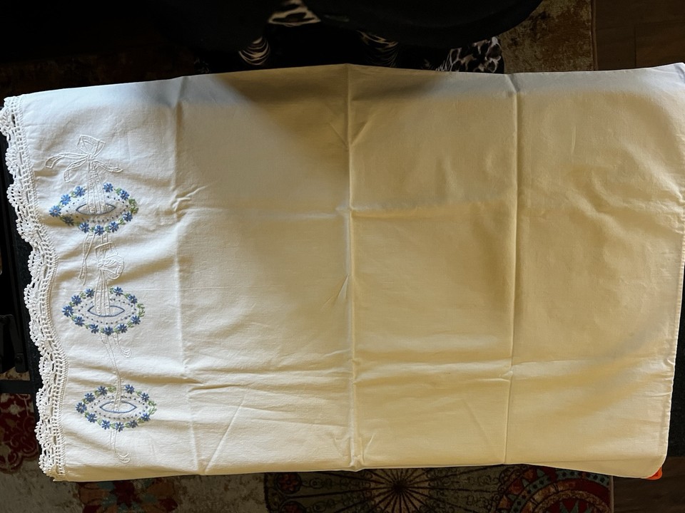 Hand Embroidered White Standard Single Pillow Case | eBay