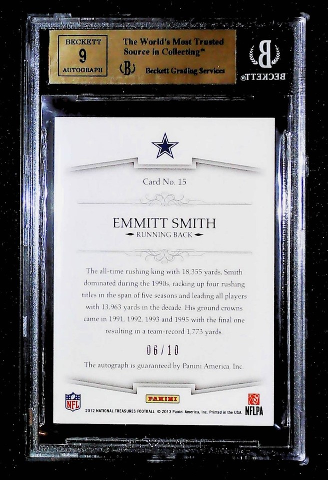 Emmitt Smith - 2012 National Treasures NFL Greatest Signatures BGS 9.5 ...