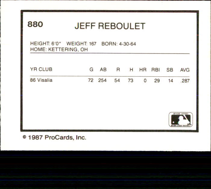 1987 Orlando Twins ProCards #880 Jeff Reboulet Kettering Ohio OH ...