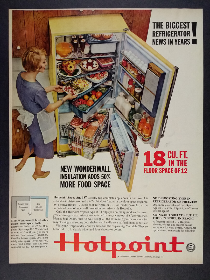 1960 Hotpoint Space Age 18 Refrigerator color photo vintage print Ad | eBay