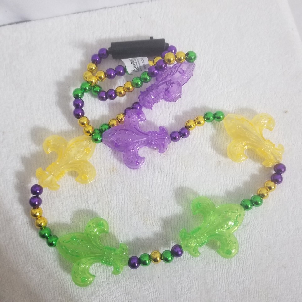 Mardi Gras Carnival Bead 18" LED Fleur De Lis Necklace New Orleans ...
