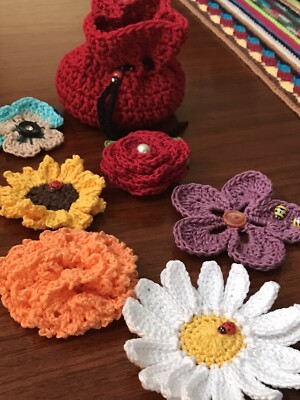 Hand Crocheted Flower Refrigerator Magnets Set w/Crochet Gift Bag🌺USA ...