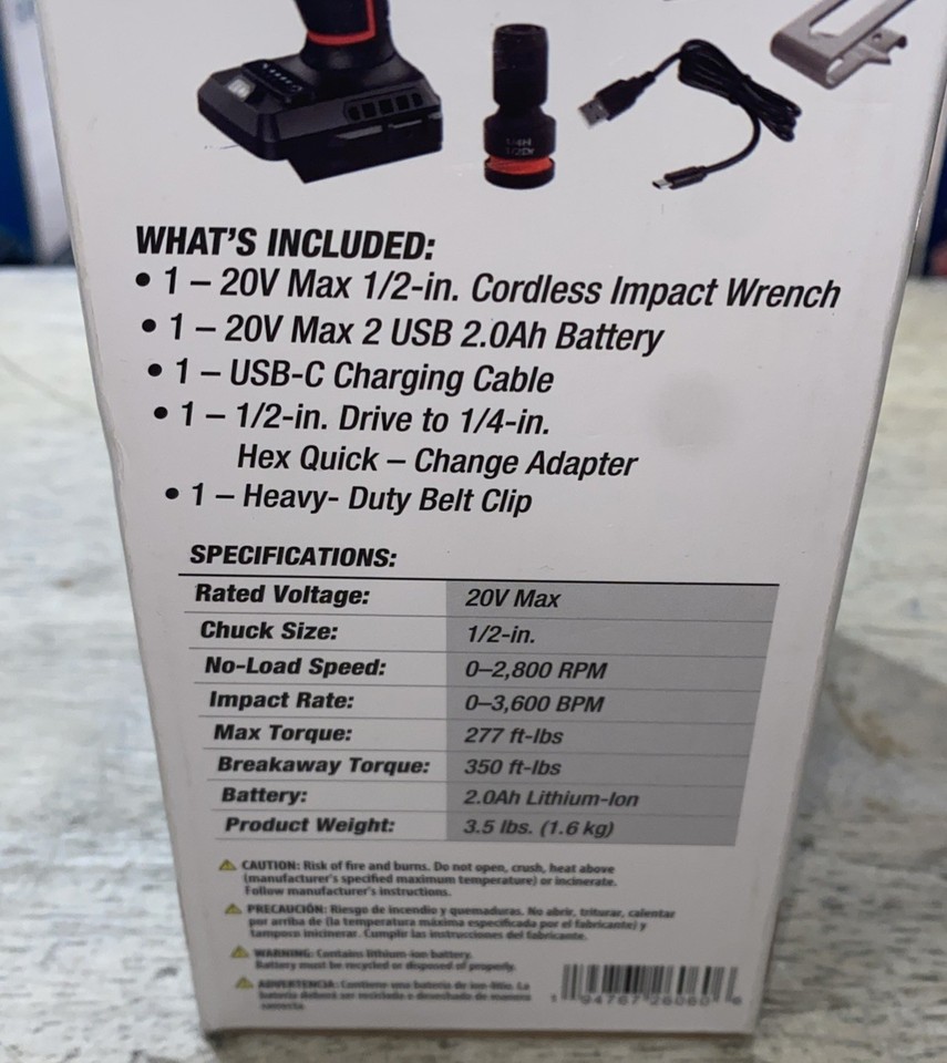 Hyper Tough 20V Max Compact Brushless 1/2-inch Impact 2.0Ah Lithium ...